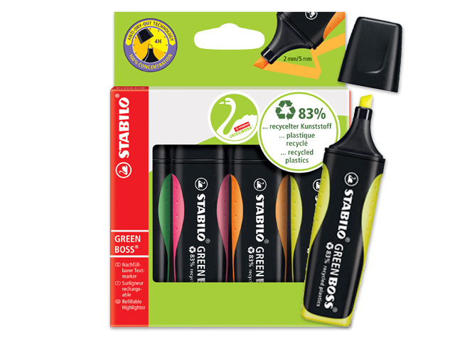 Nachfüllbare Textmarker GREEN BOSS (4er-Etui)